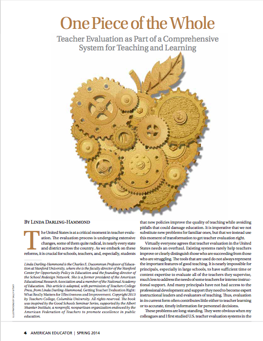 One Piece of the Whole: Teacher Evaluations as Part of a Comprehensive ...